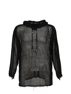 THUG CLUB Mesh-knit Distressed Hoodie - Black