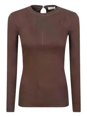 Brunello Cucinelli Monili-chain Ribbed Top - Brown