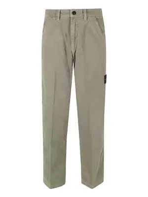 Stone Island 3100014 Organic Panama-cotton 'old'-effect Loose-fit Chino Trousers With Snap Pockets - Green