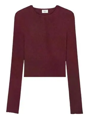 Saint Laurent Cashmere, Wool, And Silk Ribbed Crewneck Top - Red