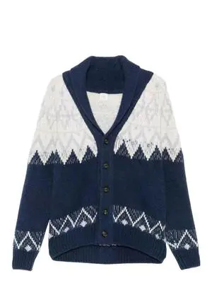 Eleventy Fair Isle-knit Shawl-collar Cardigan - Blue