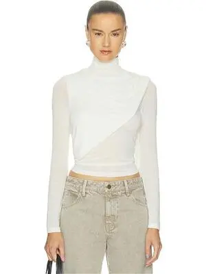 Enza Costa Sheer Cashmere Jersey Bandana Turtleneck Top - White