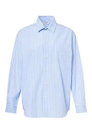 SPORTY & RICH Logo-embroidered Striped Cotton Shirt - Mist Striped