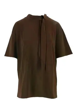 ELEH Tie-neck Short-sleeve T-shirt - Brown
