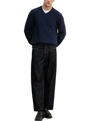 Sisley Ribbed-knit V-neck Pullover - Blue