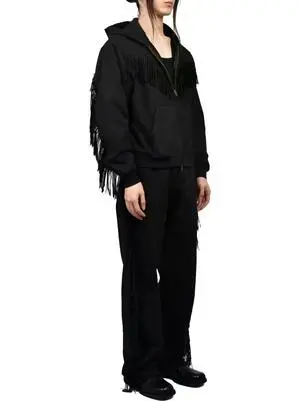 AUSTIN POST Fringed Zip-up Hoodie - Black