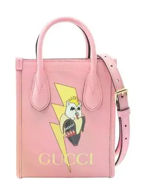 Gucci Bananya Print Vertical Satchel In Textured Dollar Calfskin - Pink