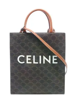 Celine Small Triomphe Coated Canvas Vertical Cabas Tote Satchel - Brown