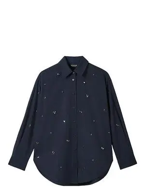 Whistles Embellished Cotton-poplin Shirt - Navy/multi