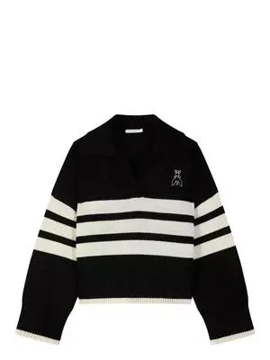 Patrizia Pepe Striped Polo-collar Sweater - Black