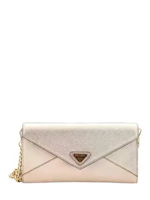 Prada Saffiano Leather Envelope Cross Body Wallet Bag - Gold
