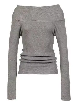 BOHEMSEO Off-shoulder Ribbed Sweater - Grey