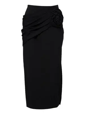 Carolina Herrera Floral Applique Wool-blend Midi Skirt - Black