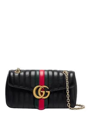 Gucci Jetset Gg Marmont Medium Leather Shoulder Bag - Black