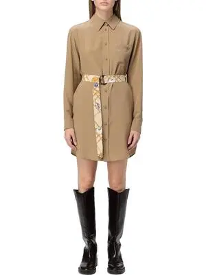 Burberry Silk Mini Shirt Dress With Classic Collar And Waist Belt - Brown