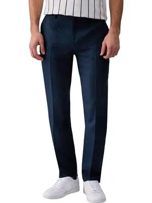 Liu Jo Slim Fit Tailored Linen Trousers With Slash Pockets And Belt Loops - Blue