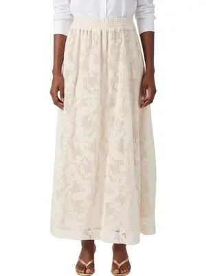 PT TORINO High-waisted A-line Maxi Skirt In Lace - White