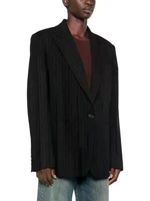 Andamane Pinstripe Pattern Blazer - Black