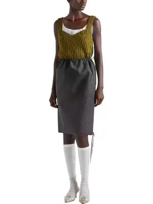 Prada Bonded Hopsack Midi-skirt With Devoré-effect - Grey