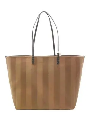 Fendi Zucca Canvas Pequin Striped Reversible Roll Tote Bag - Neutrals