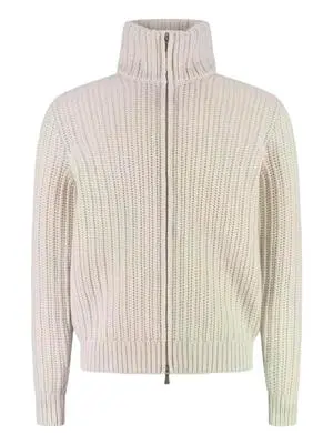 GRAN SASSO Ribbed-knit Zip-up Cardigan - Neutrals
