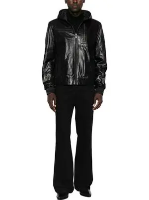 SERGIO MORETTI FIRENZE Hooded Leather Jacket - Black