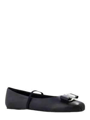 FERRAGAMO Zina Bow-detail Leather Ballet Flats - Blue