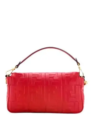 Fendi Fendi Zucca Embossed Leather Medium Baguette Crossbody Bag Red