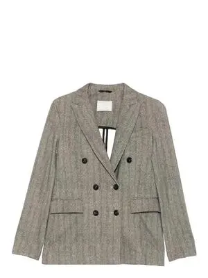 CIRCOLO 1901 Herringbone-pattern Double-breasted Jacket - Grey