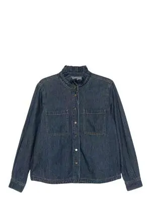 MAISON123 Ruffled Collar Denim Shirt - Blue