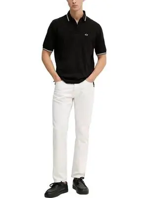 Armani Exchange Logo-embroidered Tipped Polo Shirt - Black