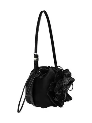 ROTATE BY BIRGER CHRISTENSEN Sequin-embellished Floral-applique Bucket Bag - Black