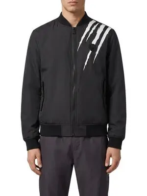 PLEIN SPORT Scratch Nylon Bomber Jacket With Contrast Logo And Pockets - Black