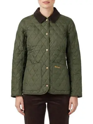 Barbour Annadale Slim Fit Quilted Jacket With Corduroy Collar - Olive