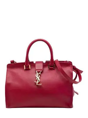 Saint Laurent 2015 Small Leather Monogram Downtown Cabas Satchel - Red