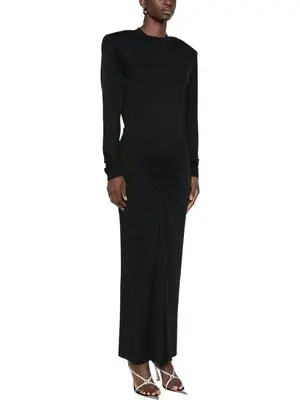 Andamane Padded-shoulder Ruched Dress - Black
