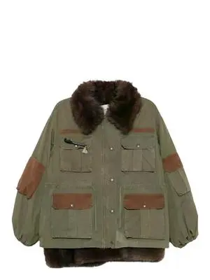 FRONT STREET 8 Faux-fur Trim Drawstring Coat - Green