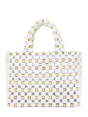 BELYED HANDCRAFT Bayda Wooden Bead Handbag - White/gold