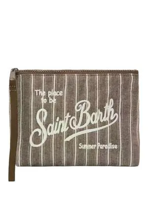 MC2 SAINT BARTH Aline Striped Logo-embroidered Clutch Bag Brown