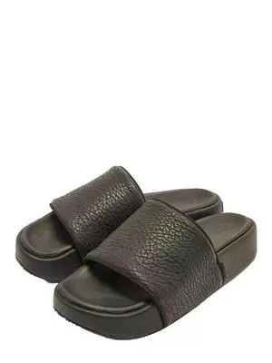 Y3 Tumbled Leather Slide Sandals - Black