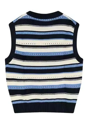 DUNST Striped V-neck Sweater - Blue