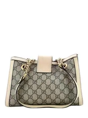 Gucci Padlock Chain Tote Gg Coated Canvas With Leather Small Shoulder Bag - Neutrals