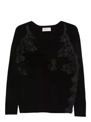 ERMANNO FIRENZE Lace-panelled V-neck Sweater - Black
