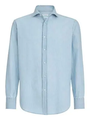 Brunello Cucinelli Denim-effect Chambray Shirt - Blue