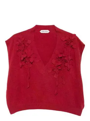 Alberta Ferretti Floral-appliqué V-neck Sweater - Red