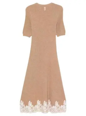Alberta Ferretti Lace-trim Knitted Dress - Neutrals