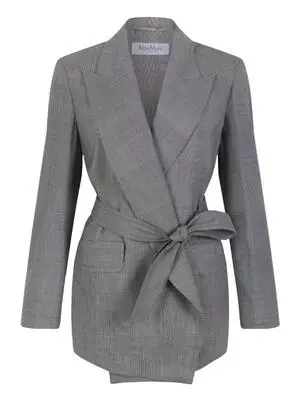 Max Mara Check Pattern Belted Jacket - Grey