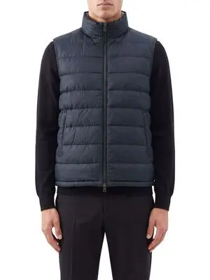 Herno Quilted Nylon Padded Gilet With High Neck And Zip Closure - Blue
