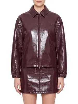 COURREGES Cropped Patent-effect Coated Cotton Jacket With Zip - Red