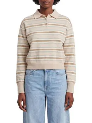Guest In Residence Striped Cashmere Long-sleeve Slim Fit Polo Sweater Beige